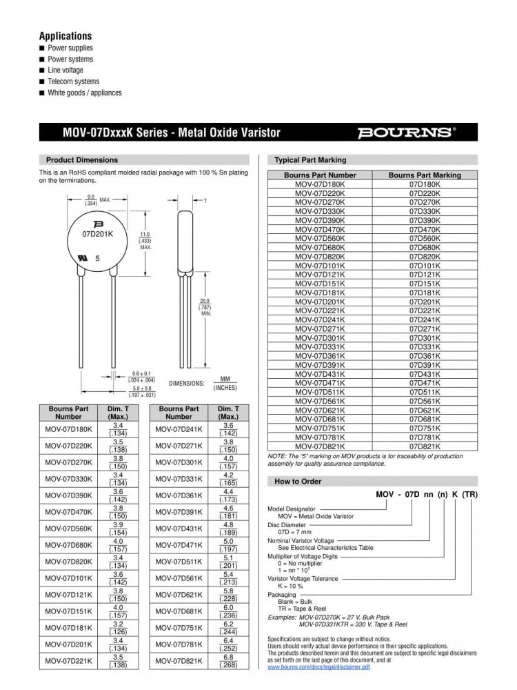 BOURNS MOV-07D470K datasheet page 2