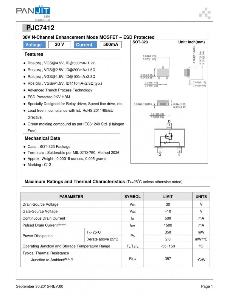 PJC7412 datasheet page 1