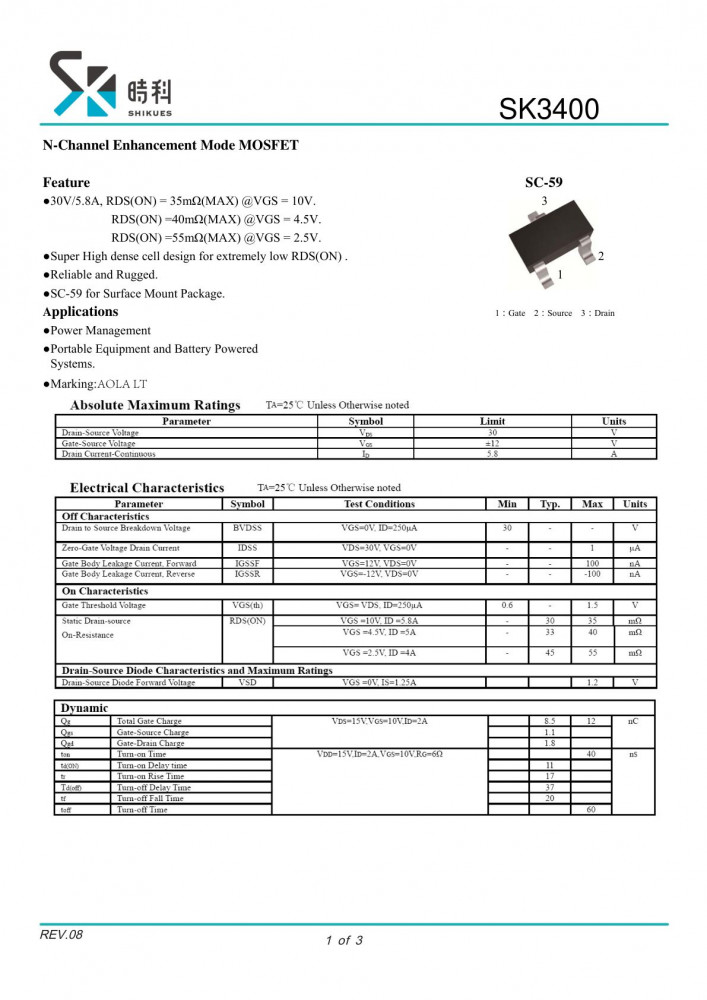 SK3400 datasheet page 1