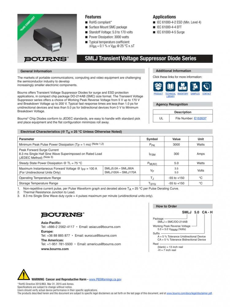 BOURNS SMLJ series datasheet page 1