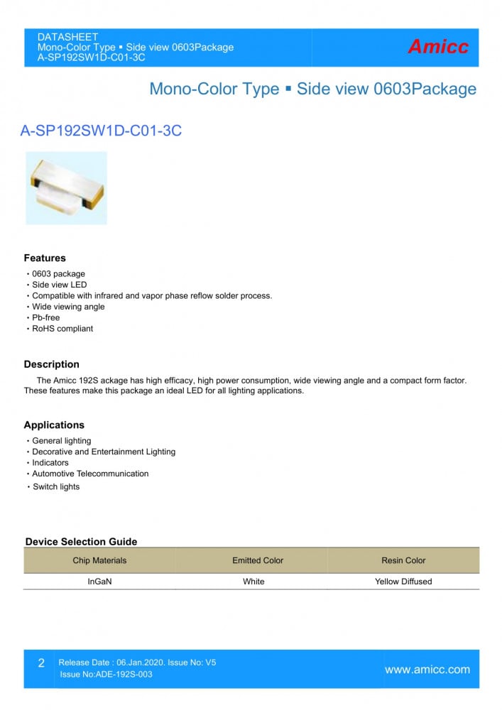 A-SP192SW1D-C01-3C datasheet page 2