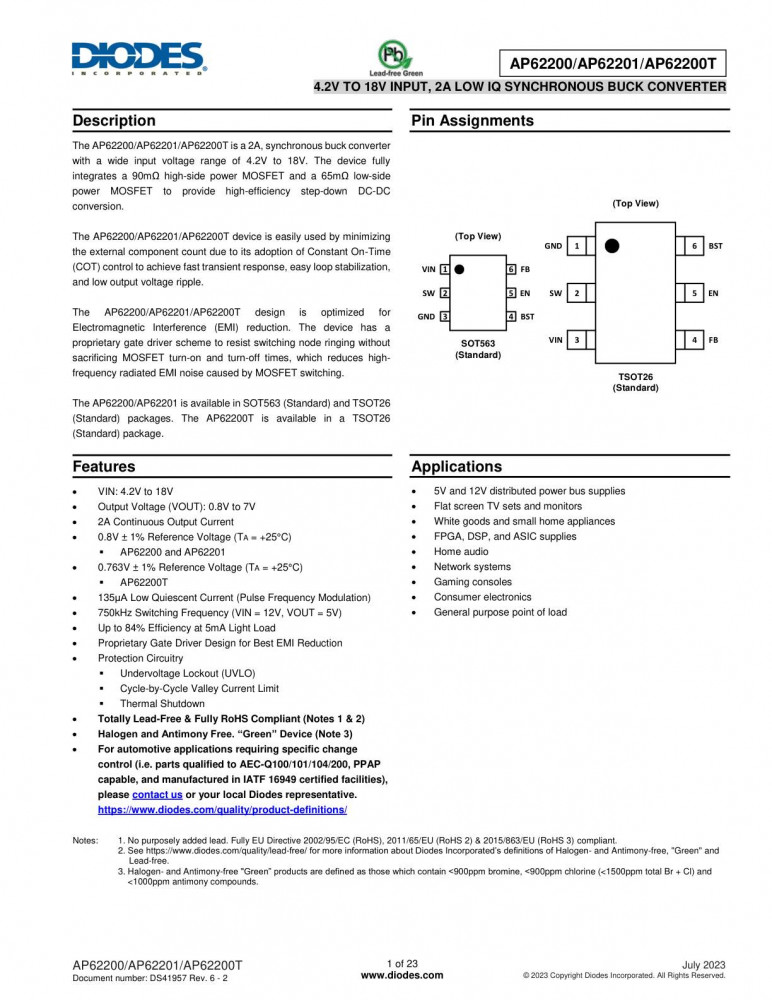 AP62200Z6-7 datasheet page 1