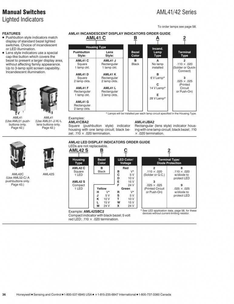 Honeywell AML41 lighted indicator documentation preview