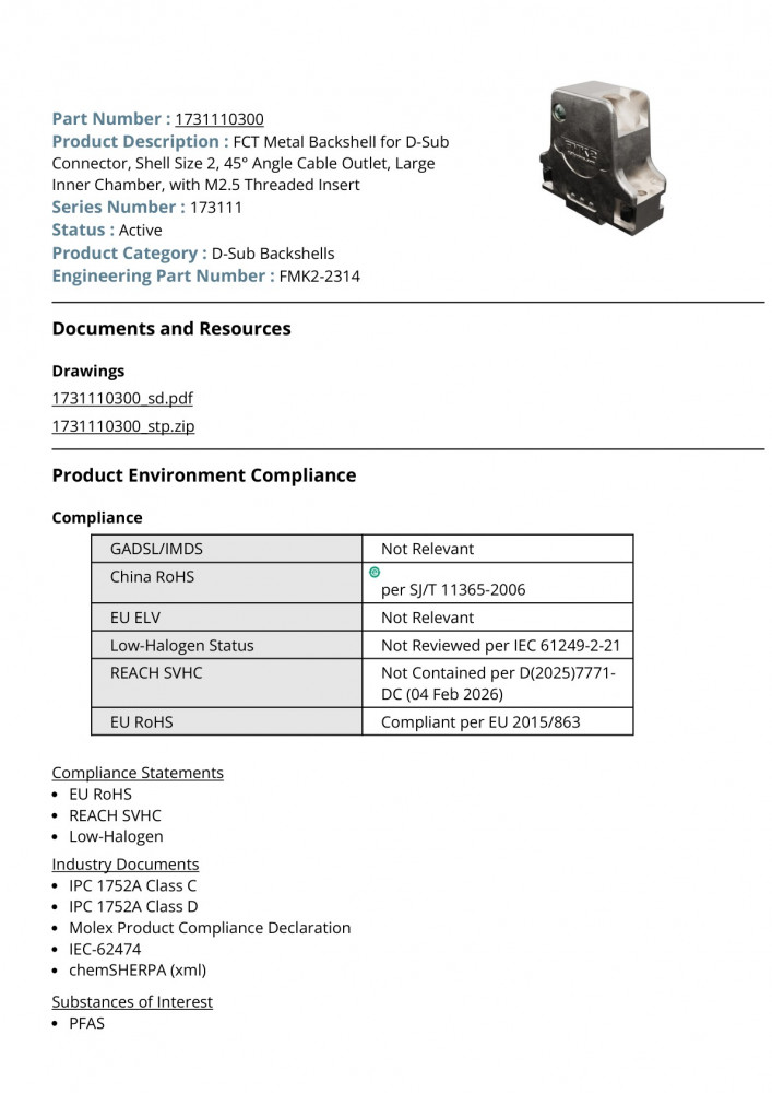 MOLEX 1731110300 technical document page 1