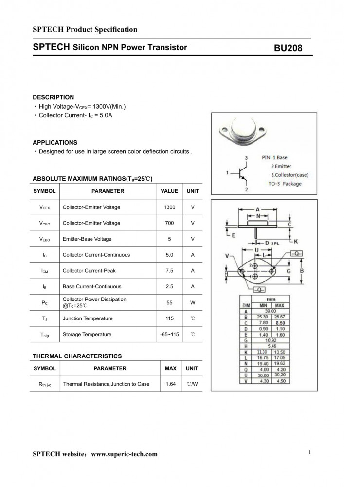 BU208 datasheet page 1