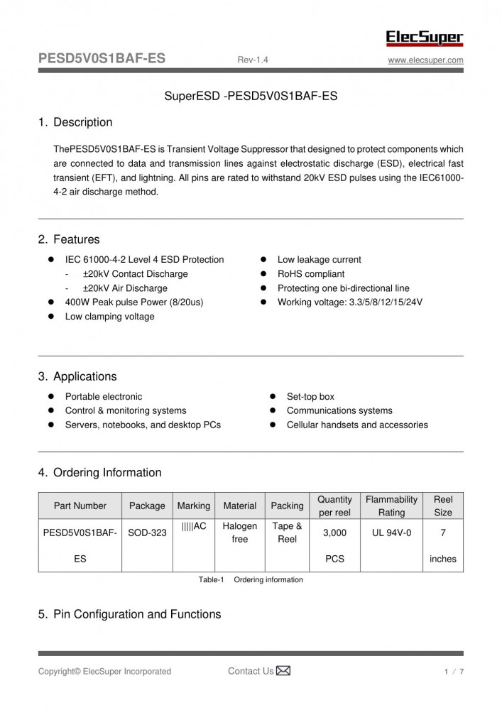 PESD5V0S1BAF-ES datasheet page 1