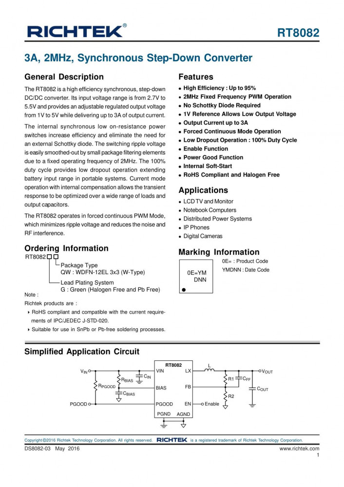 RT8082 datasheet page 1