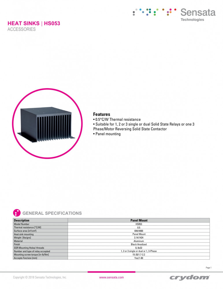 Sensata HS053 technical document page 1