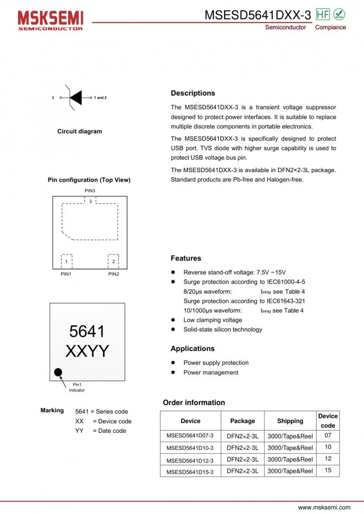 MSESD5641D15-3 datasheet page 2