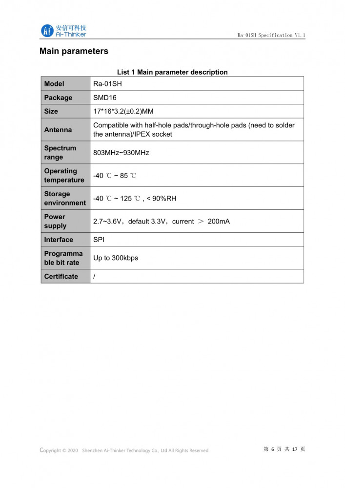 Ra-01SH technical document page 6