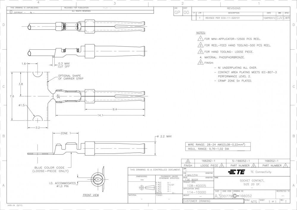 TE Connectivity 5-166052-1 controlled drawing preview