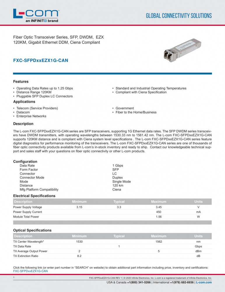 FXC-SFPD58EZX1G-CAN datasheet page 1