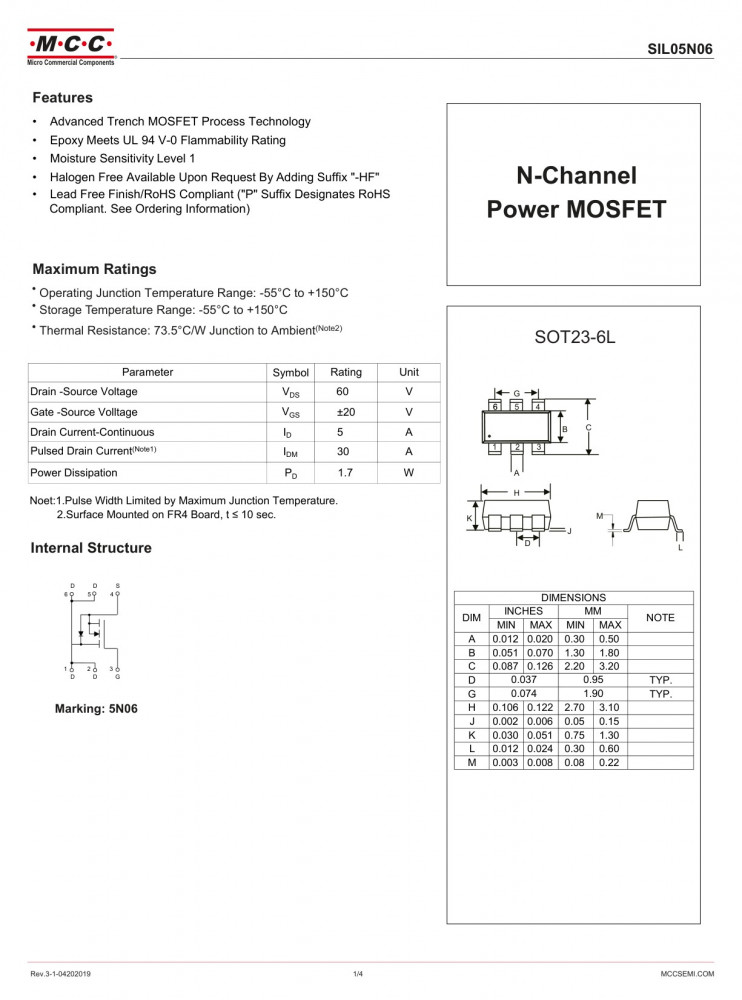 SIL05N06-TP datasheet page 1
