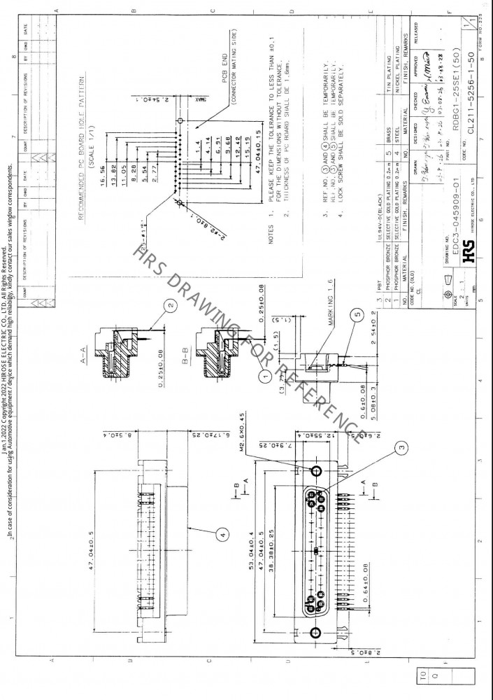 HRS RDBG1-25SE1(50) technical drawing