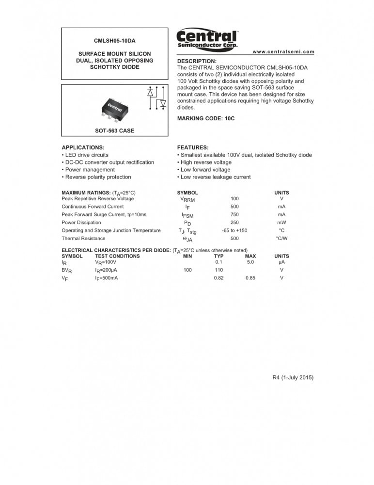 CMLSH05-10DA TR PBFREE datasheet page 1
