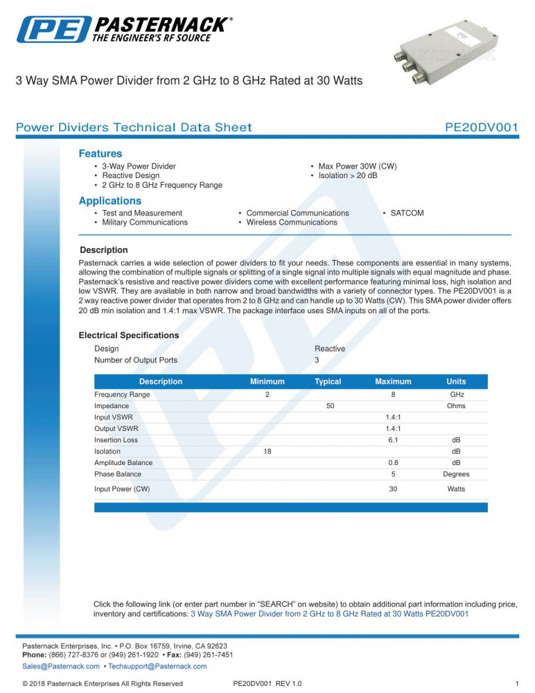 PE20DV001 technical document page 1