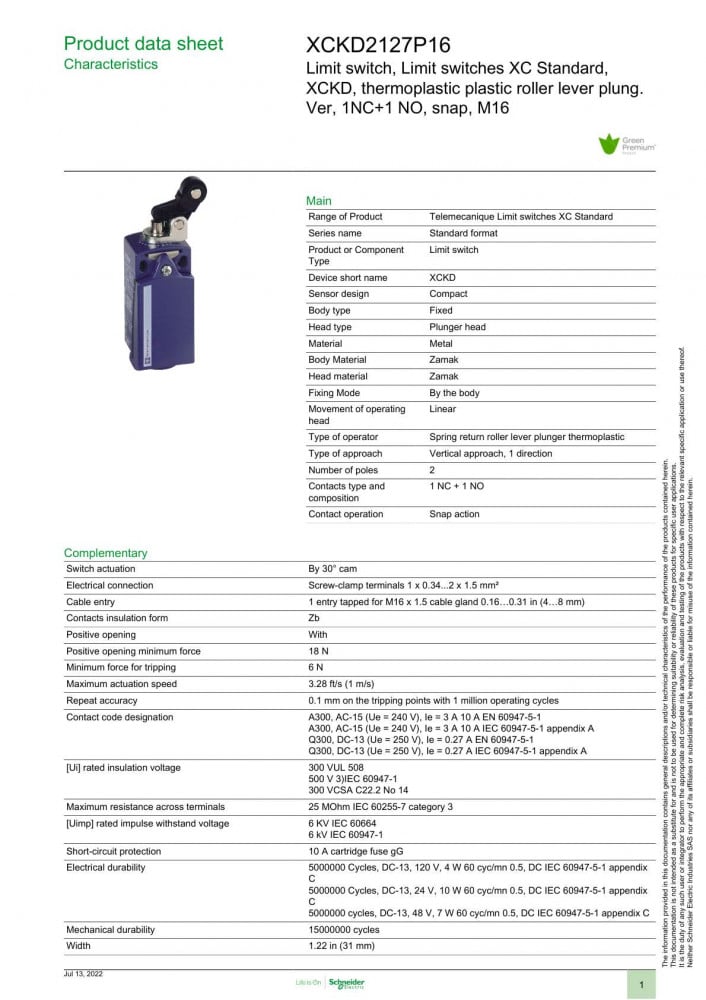 XCKD2127P16 technical document page 1