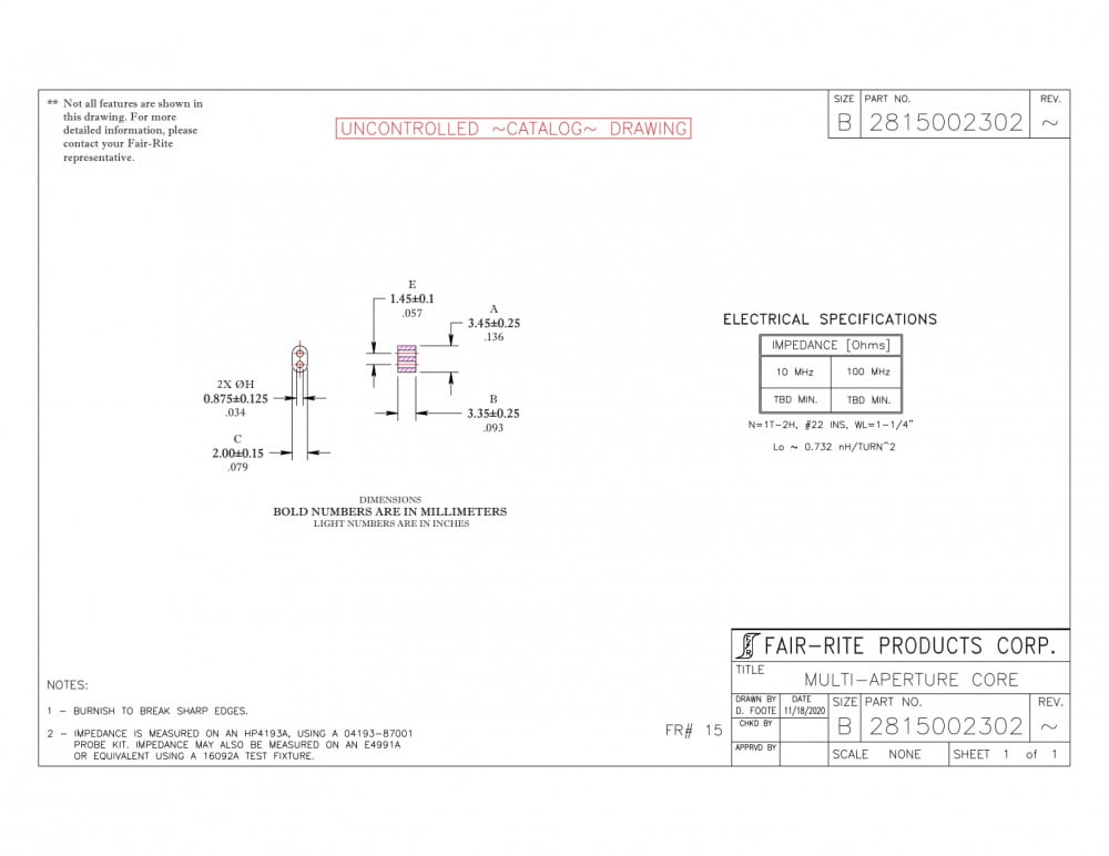 Fair-Rite 2815002302 technical document