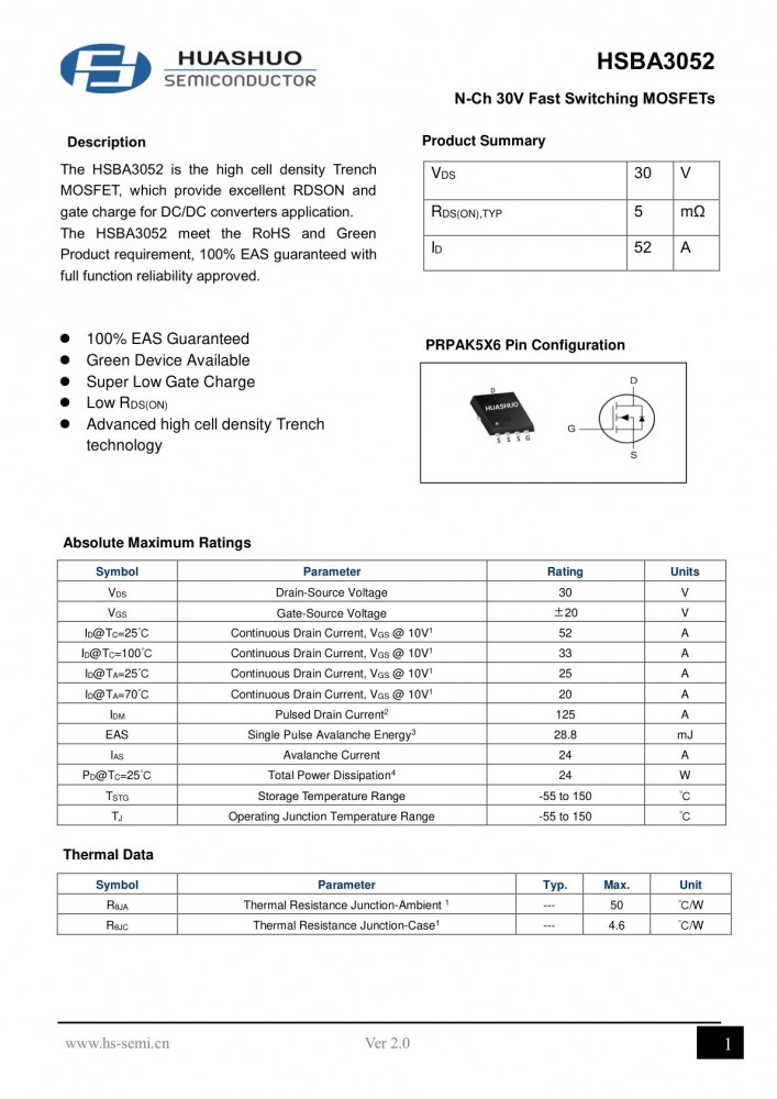 HSBA3052 datasheet page 1