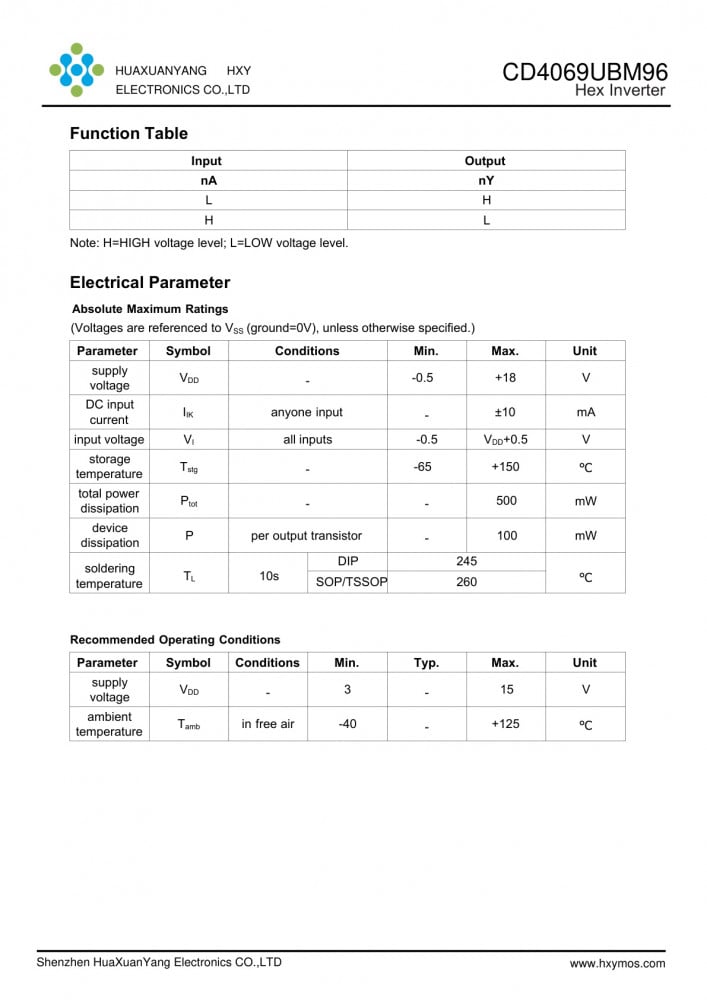 CD4069UBM96-HXY datasheet page 3