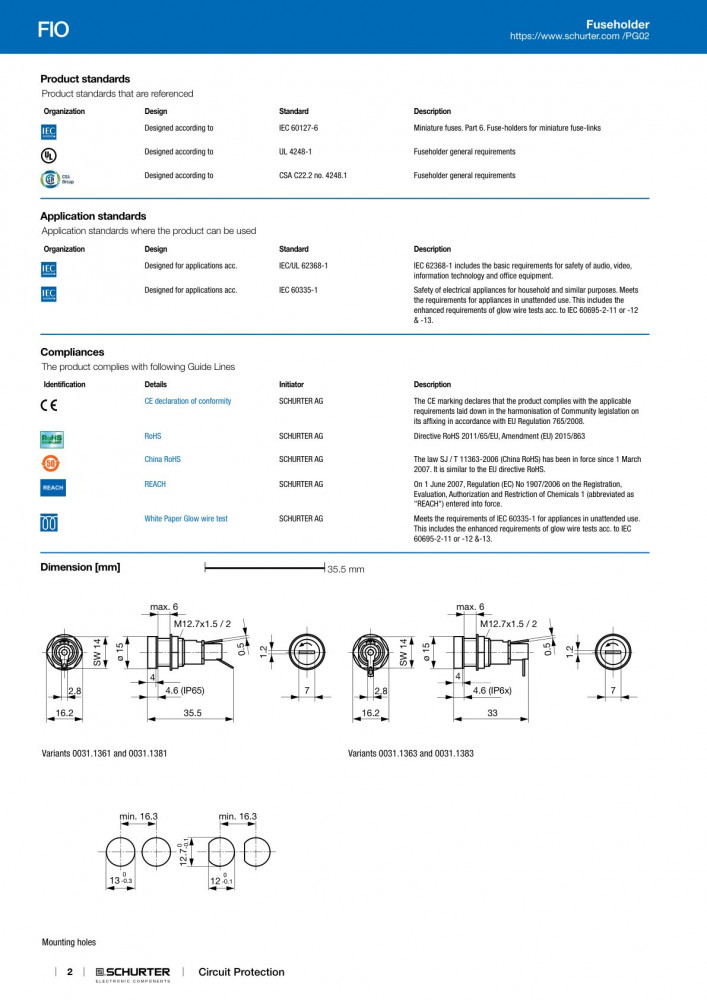 SCHURTER 0031.1371 datasheet page 2