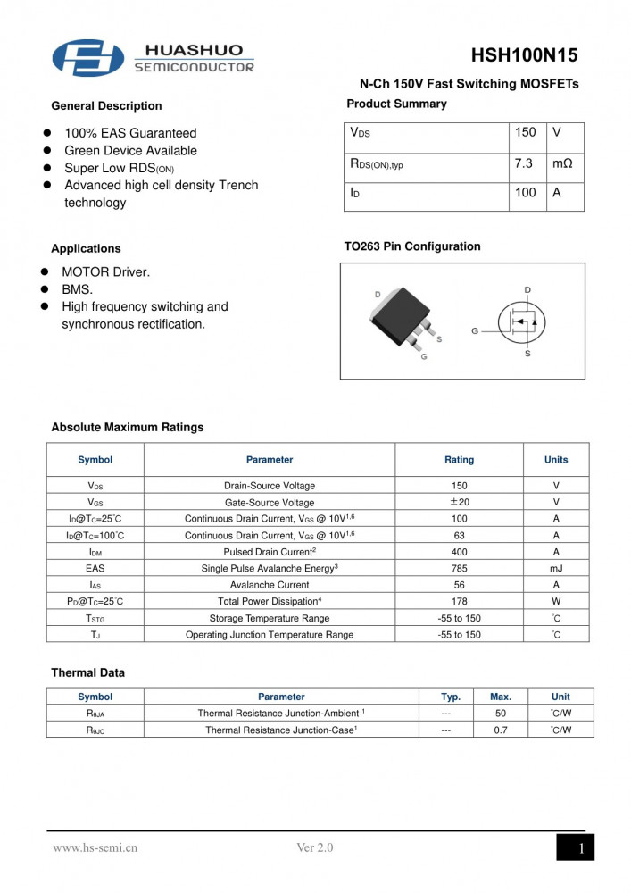 HSH100N15 datasheet page 1