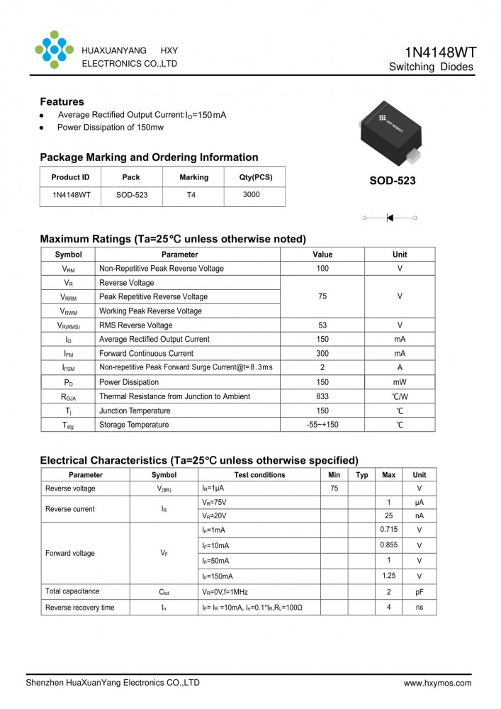 1N4148WT technical document page 1