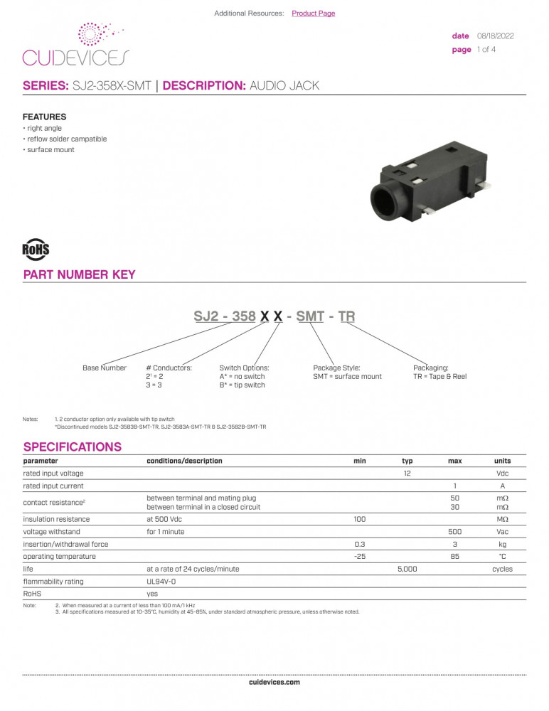 SJ2-3583A-SMT-TR datasheet page 1