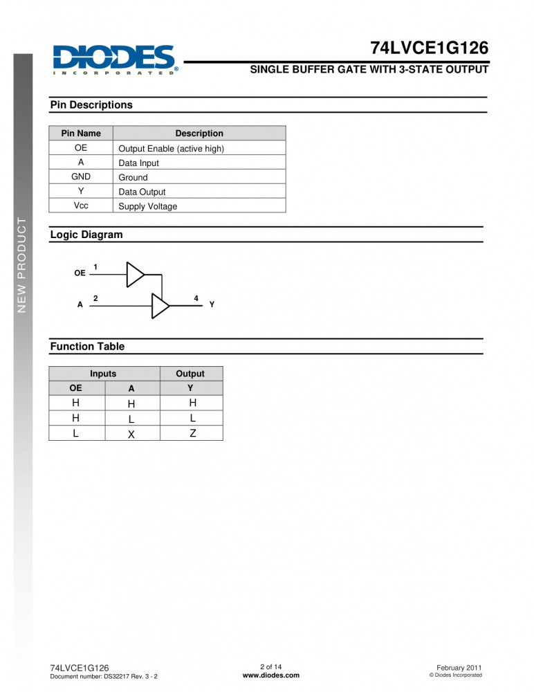 74LVCE1G126FZ4-7 datasheet page 2