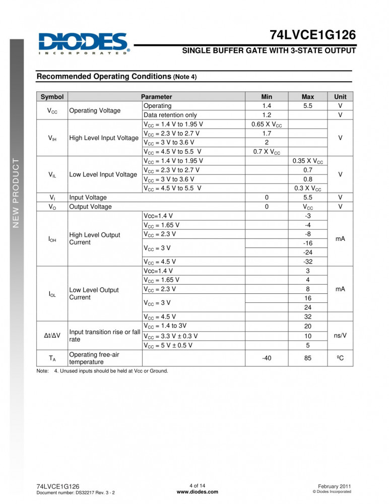 74LVCE1G126FZ4-7 datasheet page 4