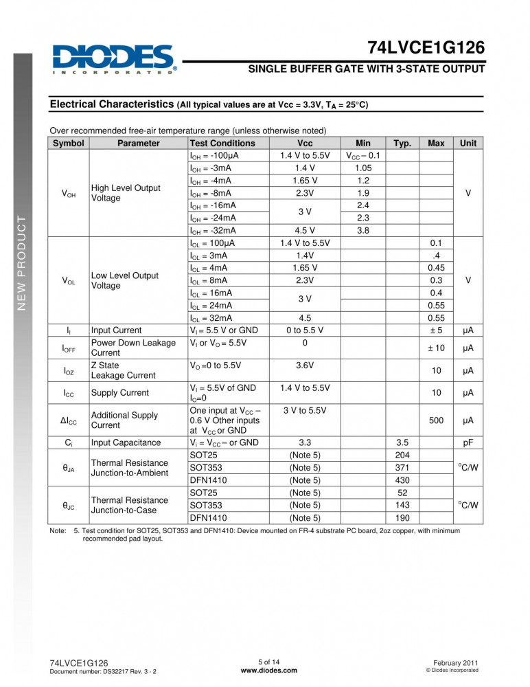 74LVCE1G126FZ4-7 datasheet page 5