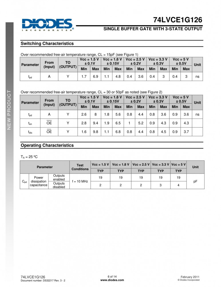 74LVCE1G126FZ4-7 datasheet page 6