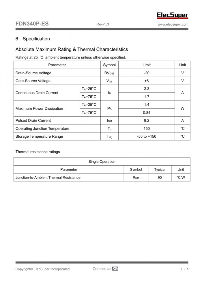 FDN340P-ES datasheet page 2