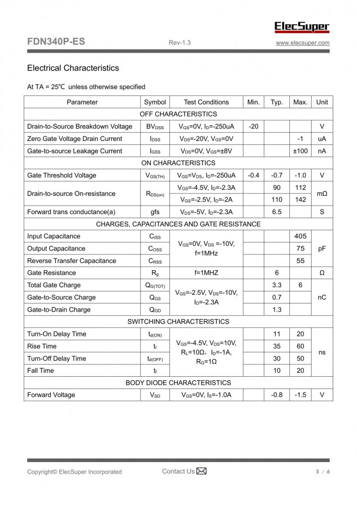 FDN340P-ES datasheet page 3