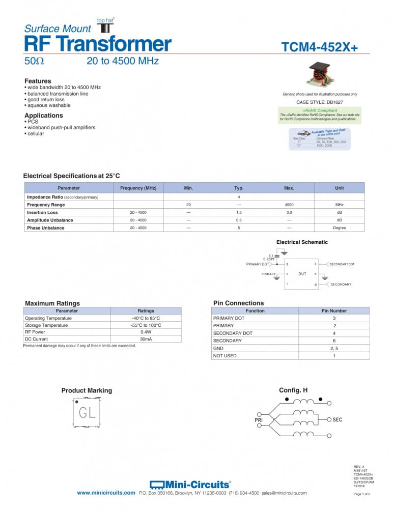 TCM4-452X+ datasheet page 1