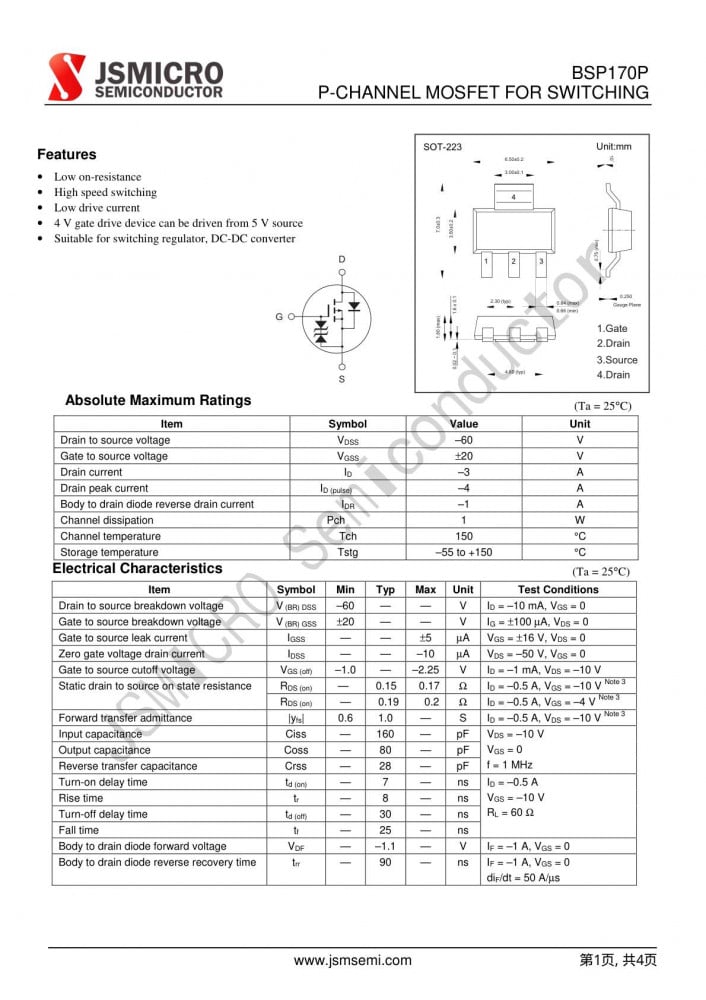 BSP170P datasheet page 1