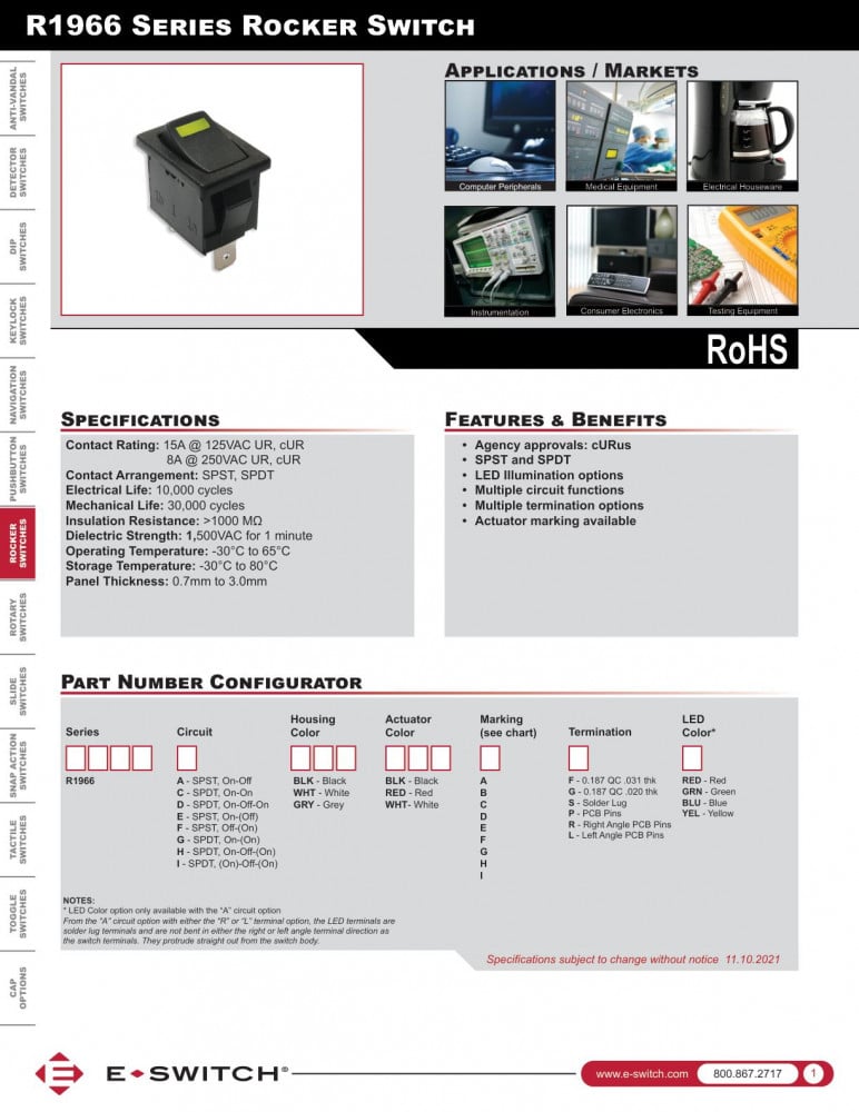 E-Switch R1966 technical document page 1