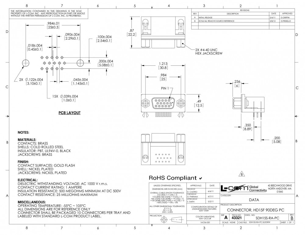 L-com SDH15S-RA-PC technical drawing preview