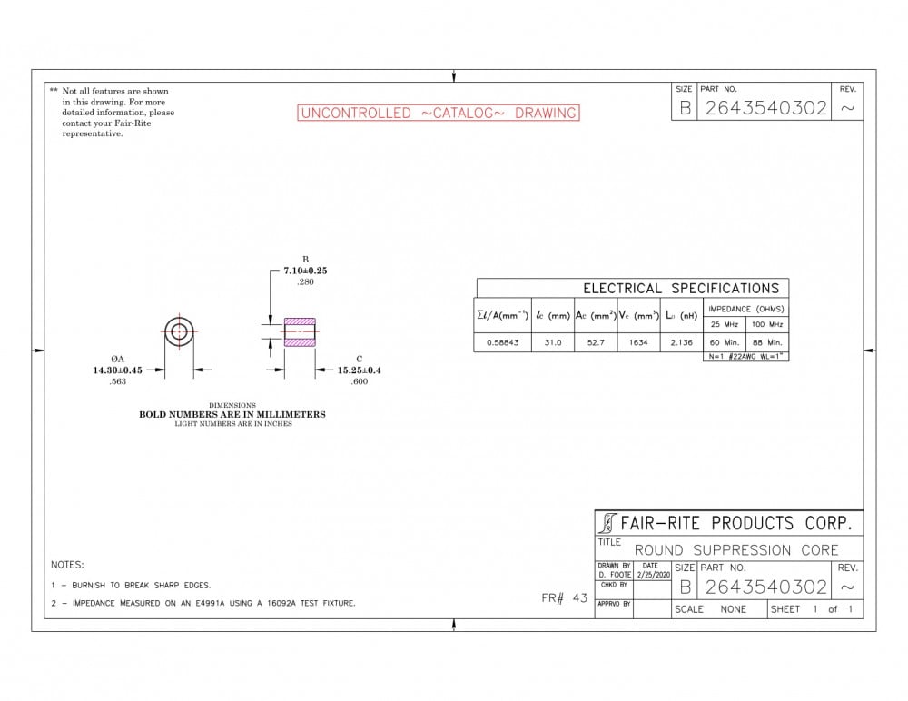 Fair-Rite 2643540302 technical document preview