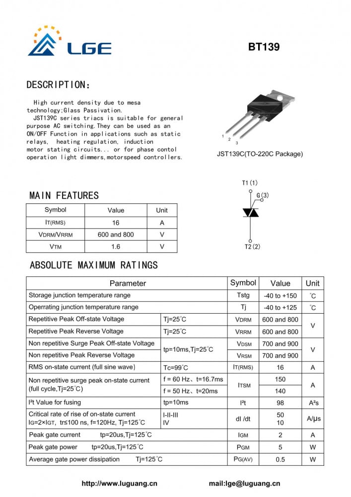 BT139-800E datasheet page 1