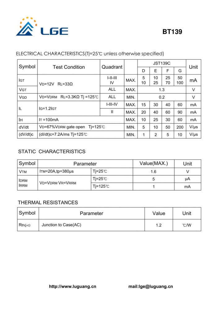 BT139-800E datasheet page 2