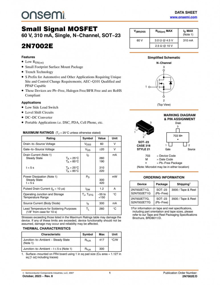 2N7002E datasheet page 1
