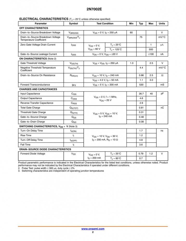 2N7002E datasheet page 2