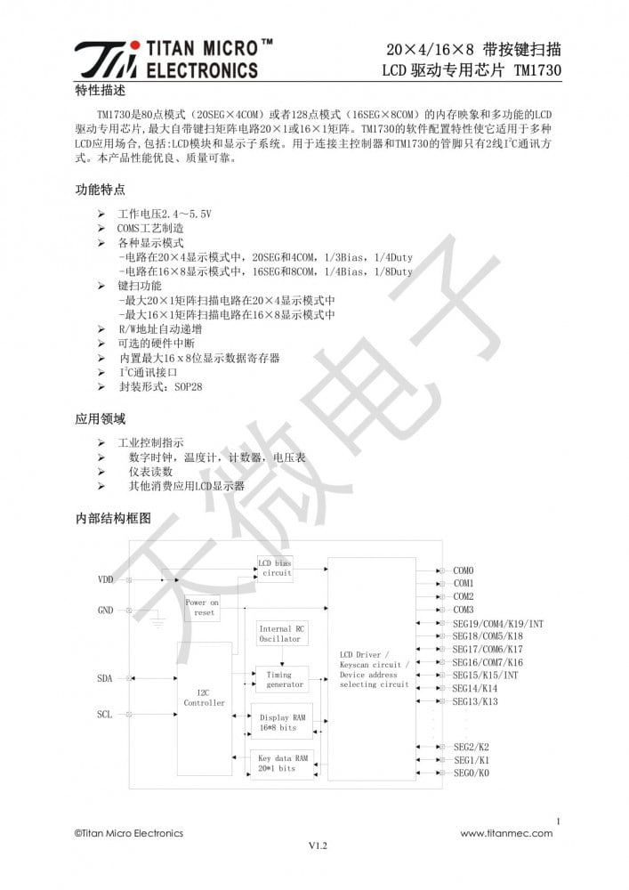TM1730 datasheet page 1