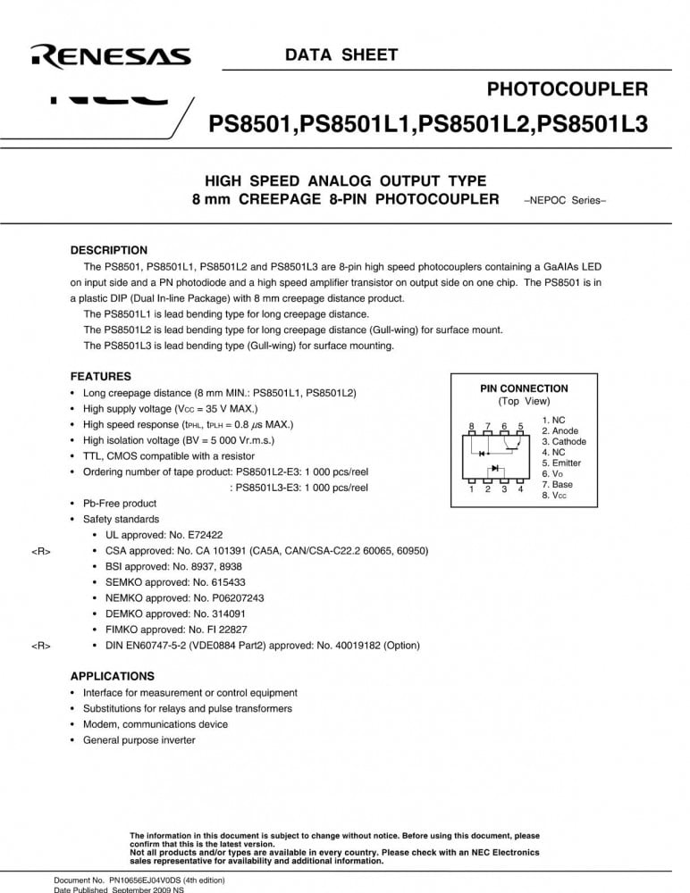 PS8501 datasheet page 1