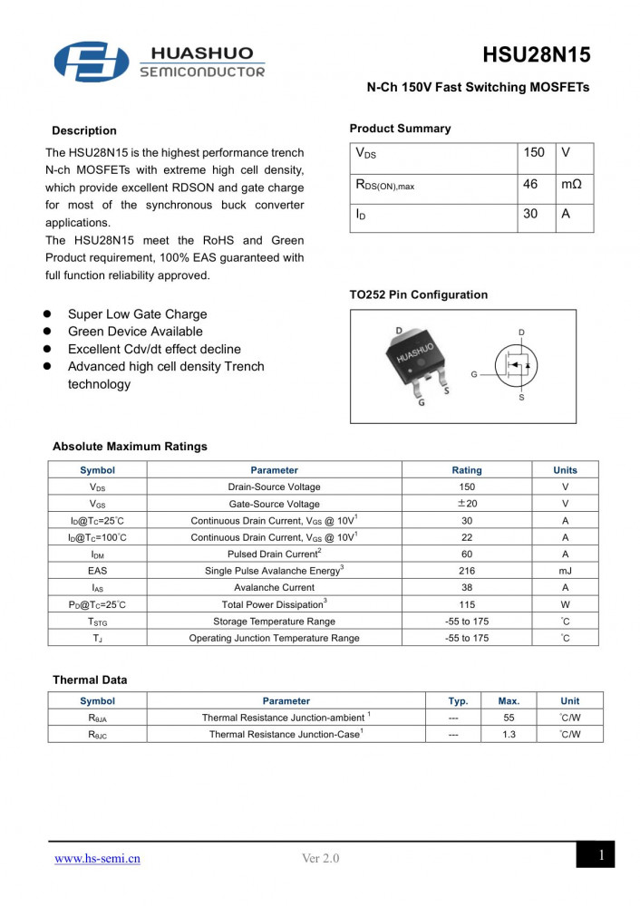 HSU28N15 datasheet page 1