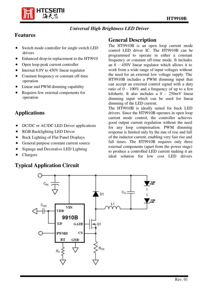 HT9910BRZ datasheet page 1
