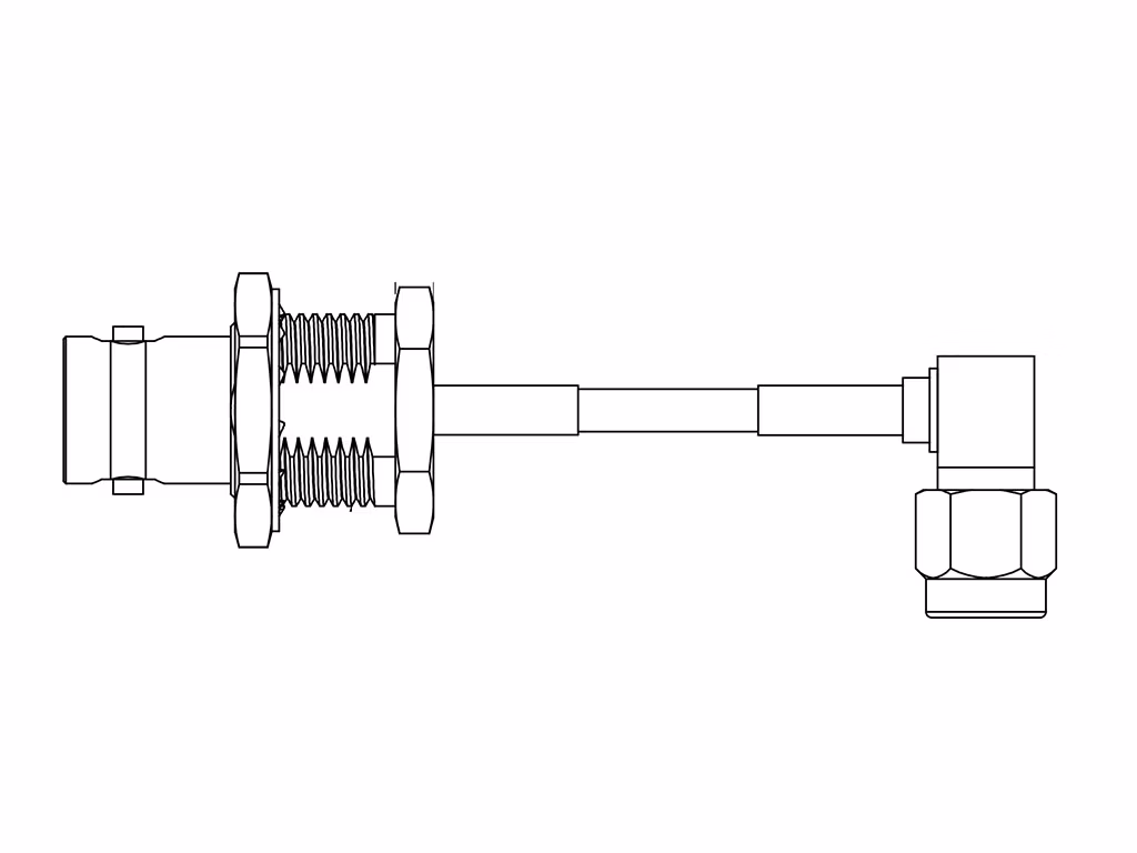 MMCX Right-Angle Jack to MMCX Right-Angle Plug on RG-178 Cable, 584.20mm Length, 50 Ohms
