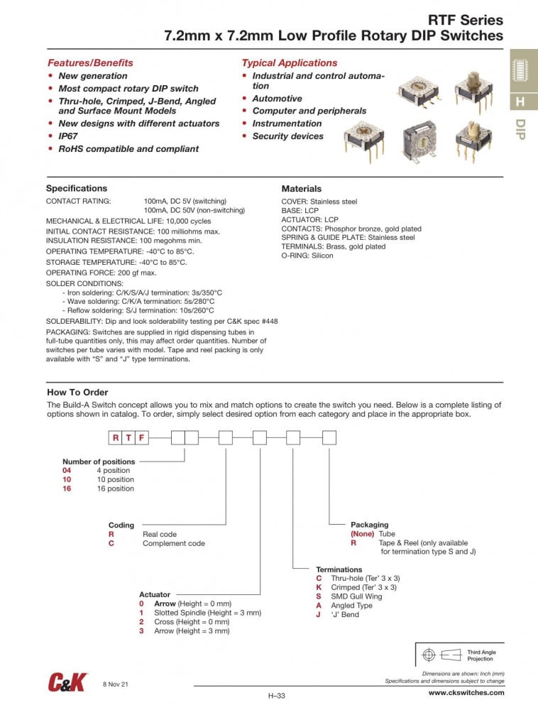 C&K RTF series technical document page 1