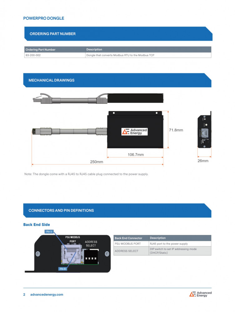 PowerPro Modbus adapter document page 2
